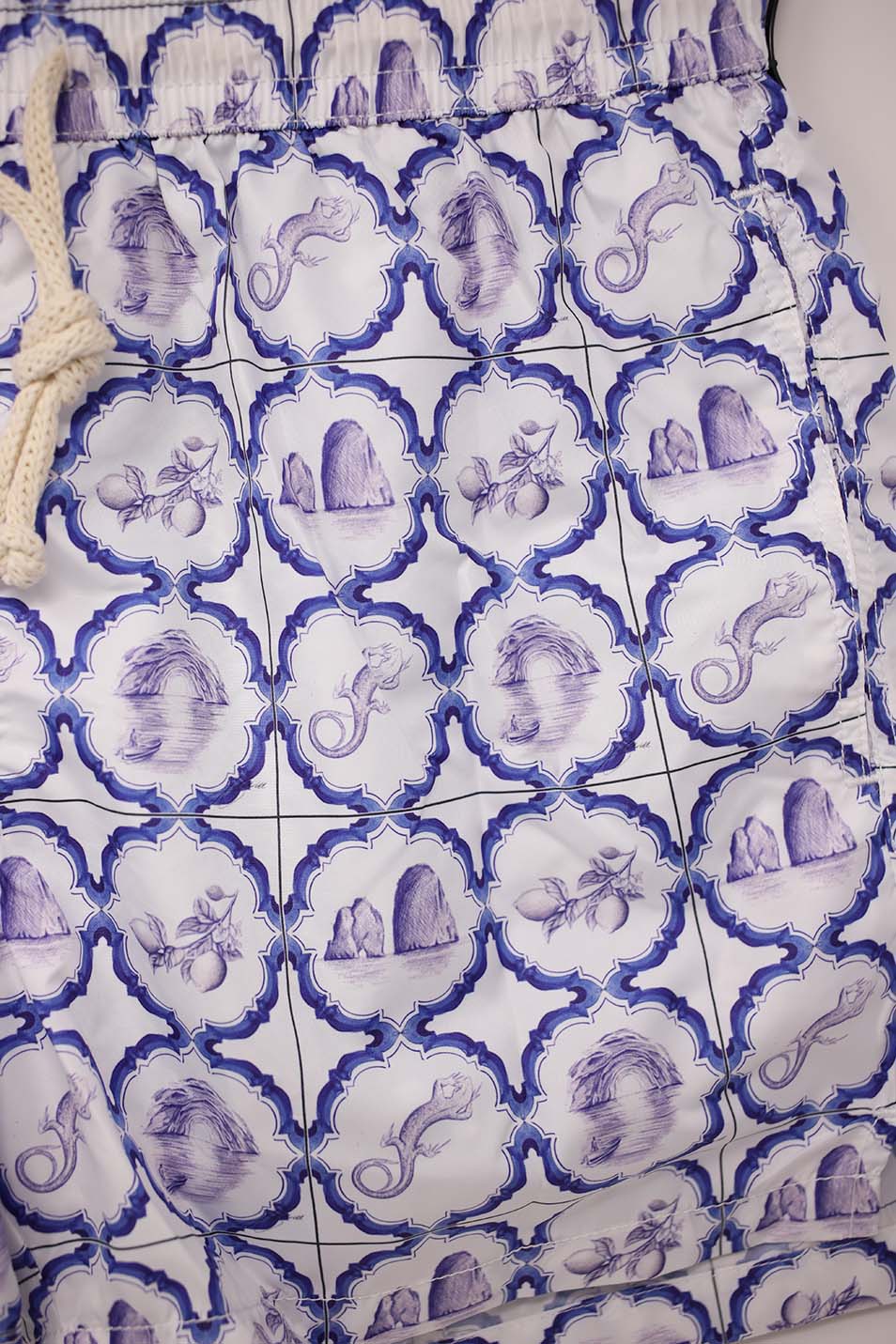 Faraglioni and blue lizards pattern swimsuit - Aram Capri - Manecapri